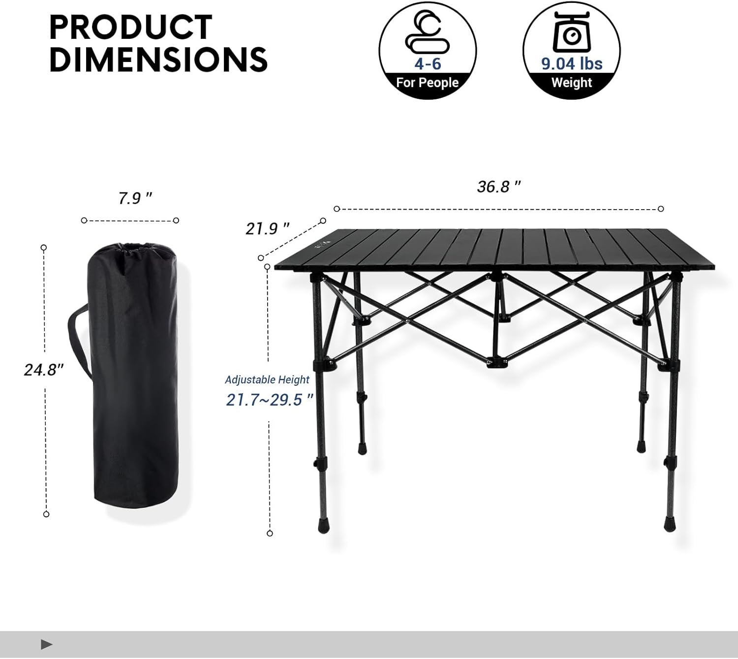 Folding Camping Table Roll Up Adjustable Height Table - Byliable